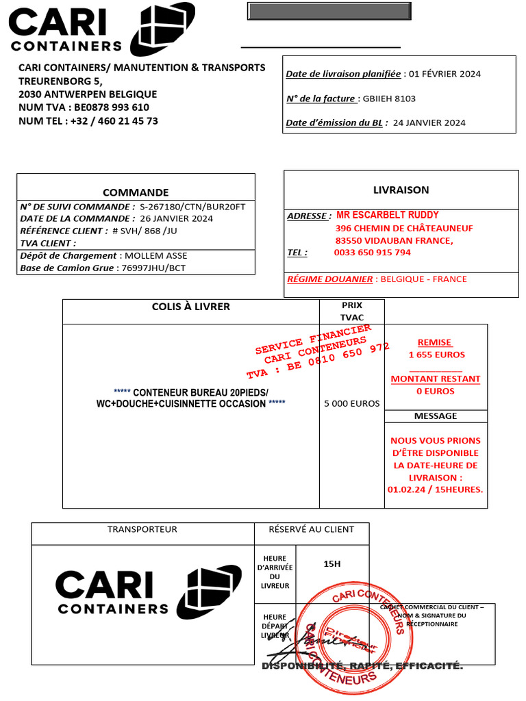 Cari: Bordereau de Livraison. | PDF