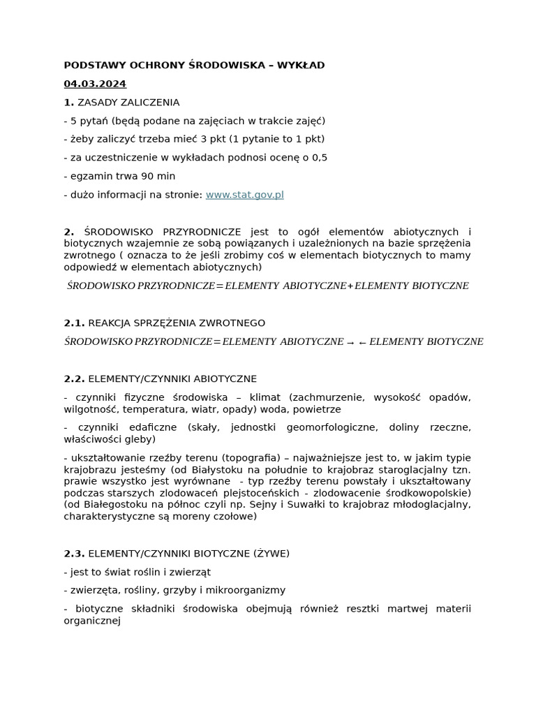 PODSTAWY OCHRONY SRODOWISKA Wyk | PDF