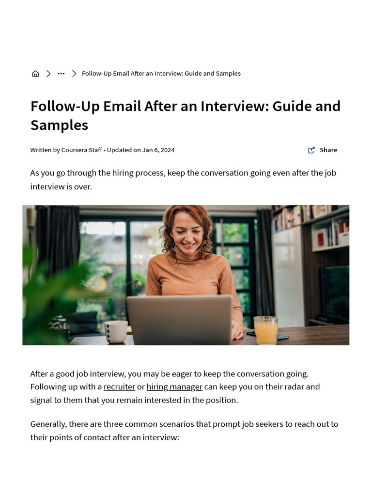 Follow-Up Email After An Interview - Guide and Samples - Coursera | PDF