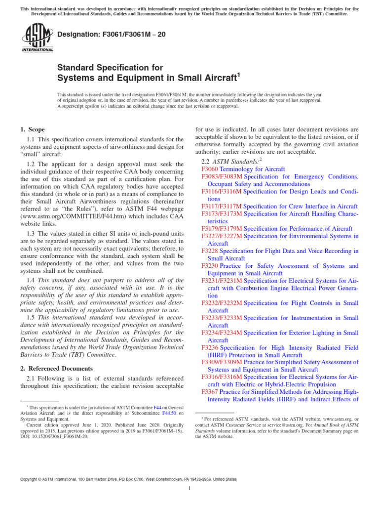 Systems and Equipment in Small Aircraft: Standard Specification For | PDF