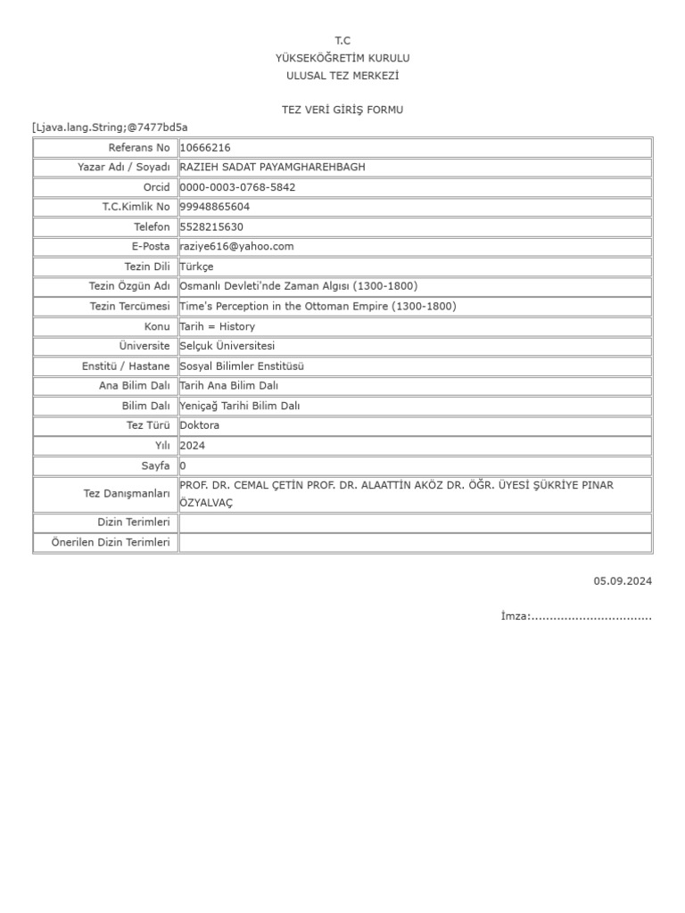 Ulusal Tez Merkezi - Tez Form Yazdir | PDF