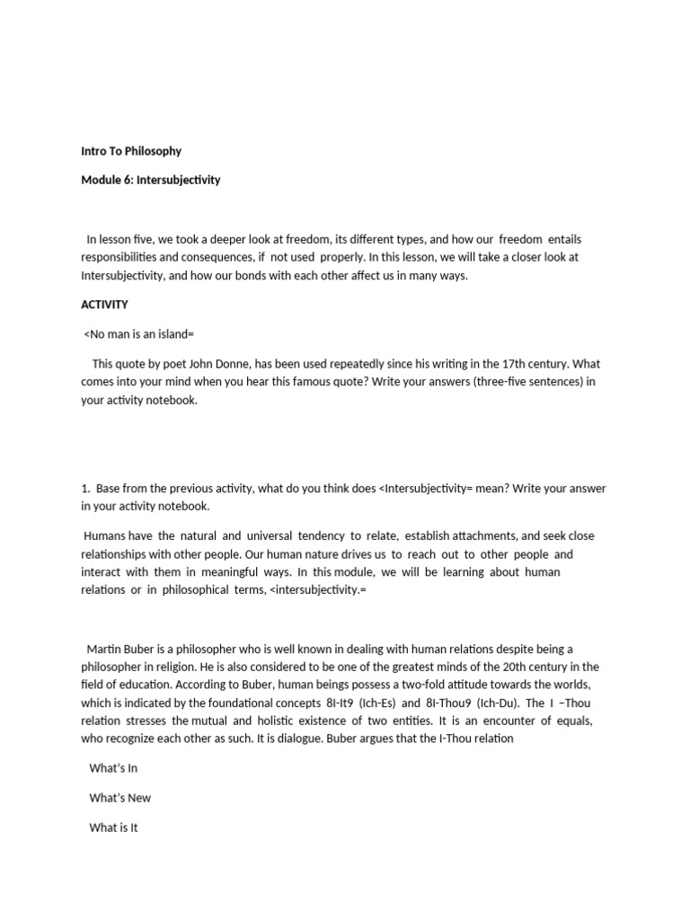 Intersubjectivity Lesson | PDF