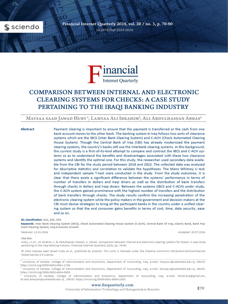 Comparison Between Internal and Electronic Clearing Systems For Checks ...