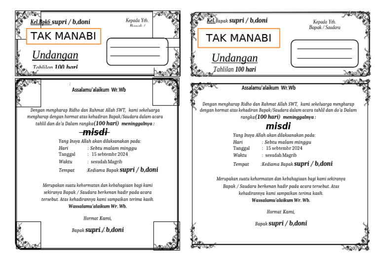 Undangan Tahlil 1 Lembar Isi 2 2024 | PDF