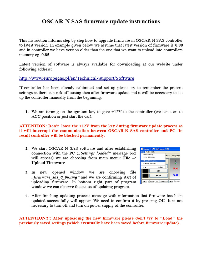 Oscar-N Sas Firmware Update Instructions | PDF