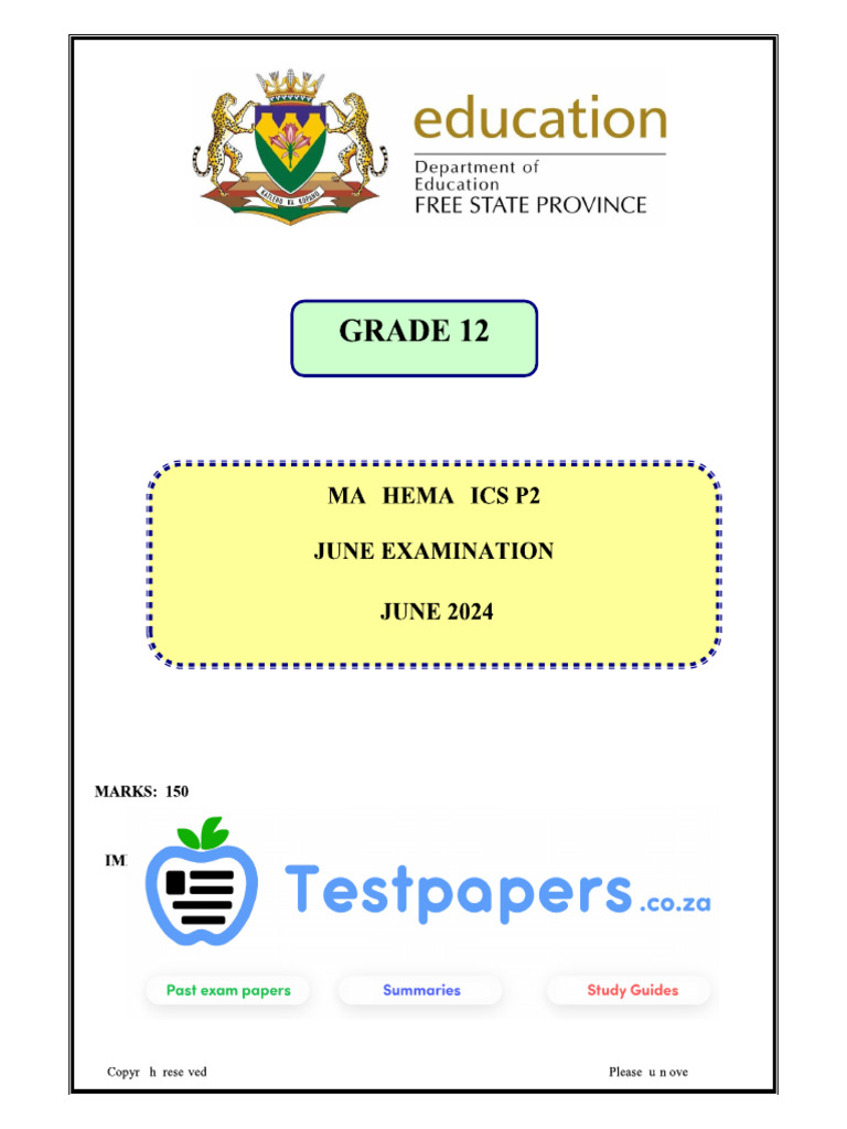 Mathematics Maths P2 QP May June 2024 Free State | PDF