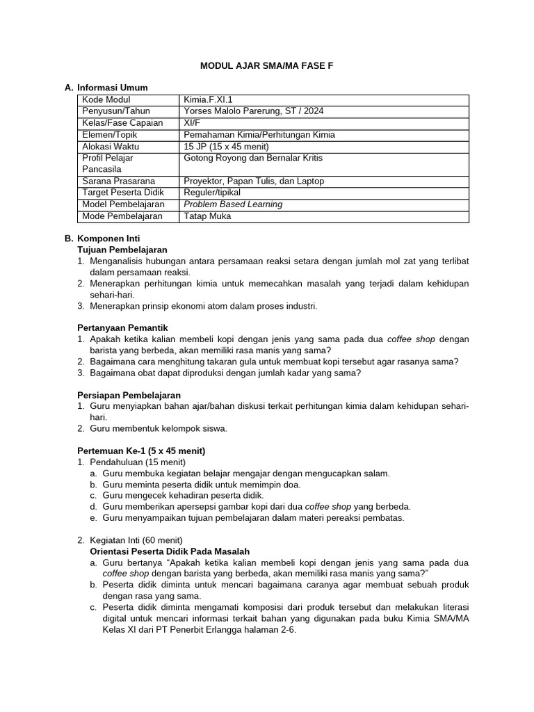 Modul Ajar Kimia XI | PDF