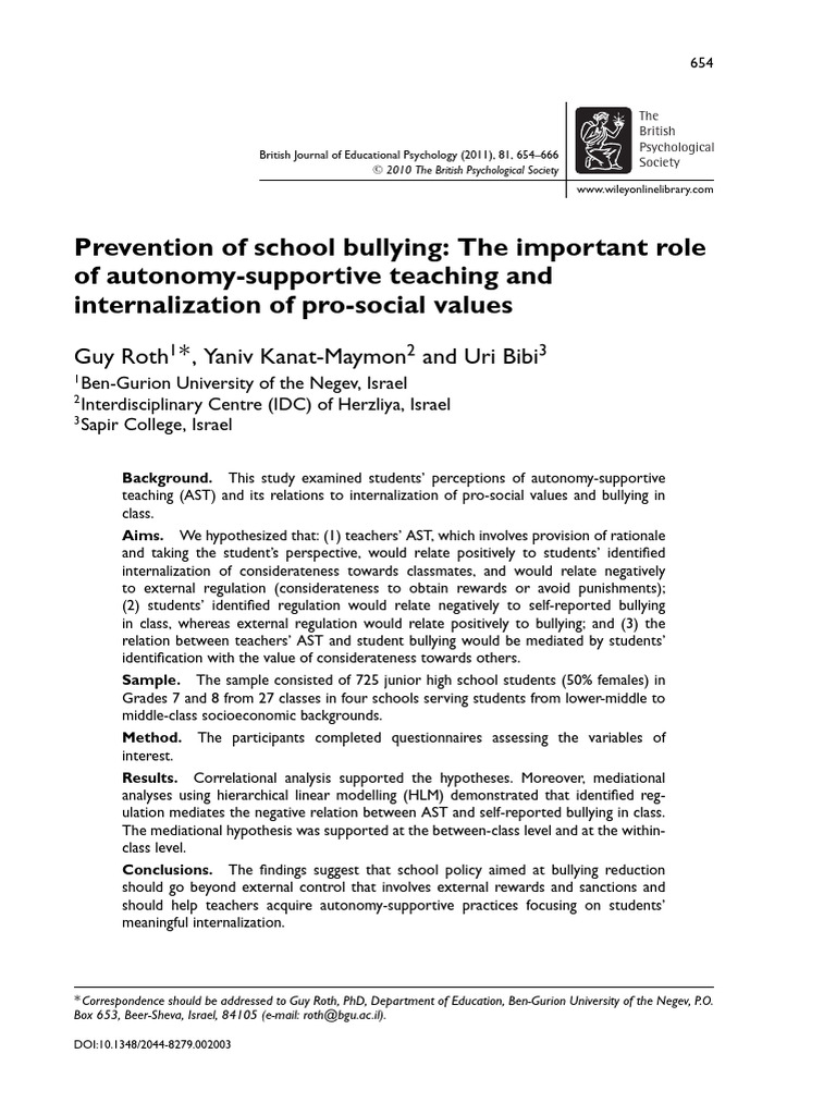 Prevention of School Bullying The Important Role | PDF