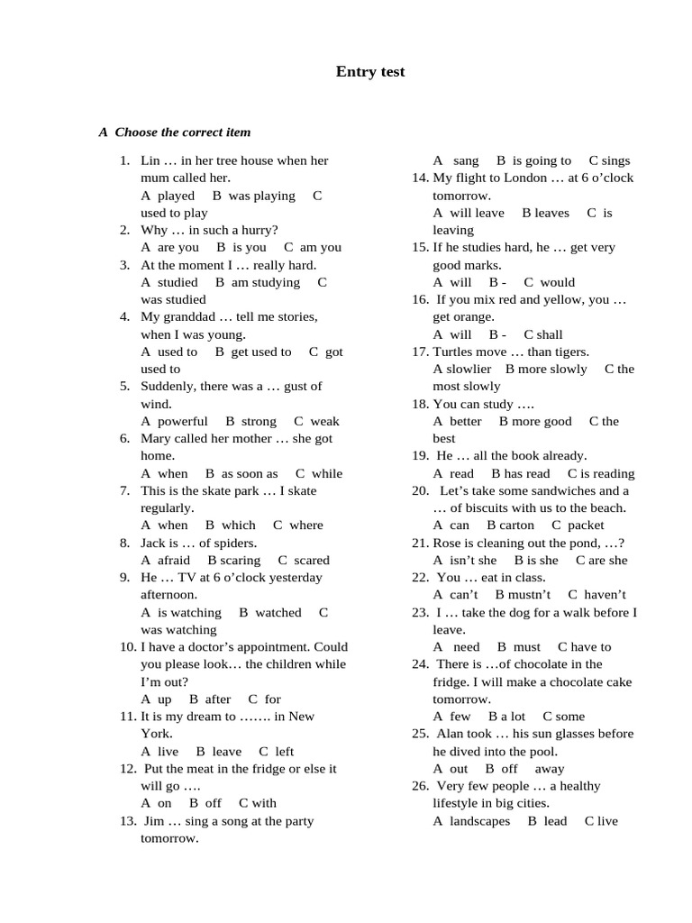 Entry Test | PDF