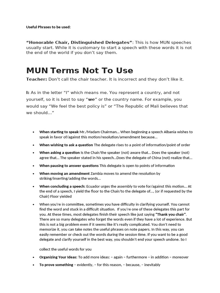 Basic Terms List For MUN | PDF