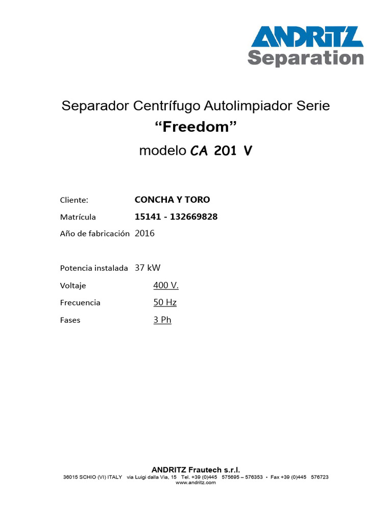 0 - Manuale Matr - 15141 - CV111-15 - CA201V - Concha y Toro - SPA | PDF