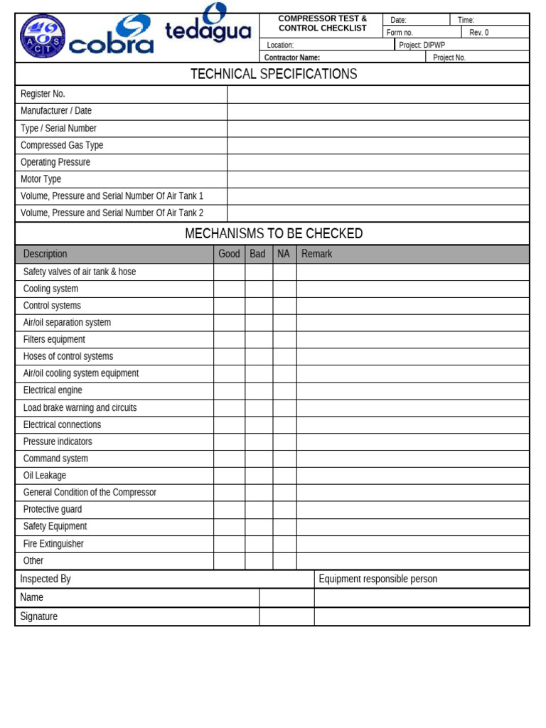 Compressor Check List | PDF