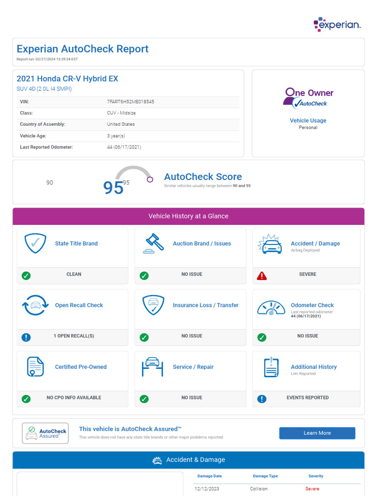 Experian Autocheck Report | PDF