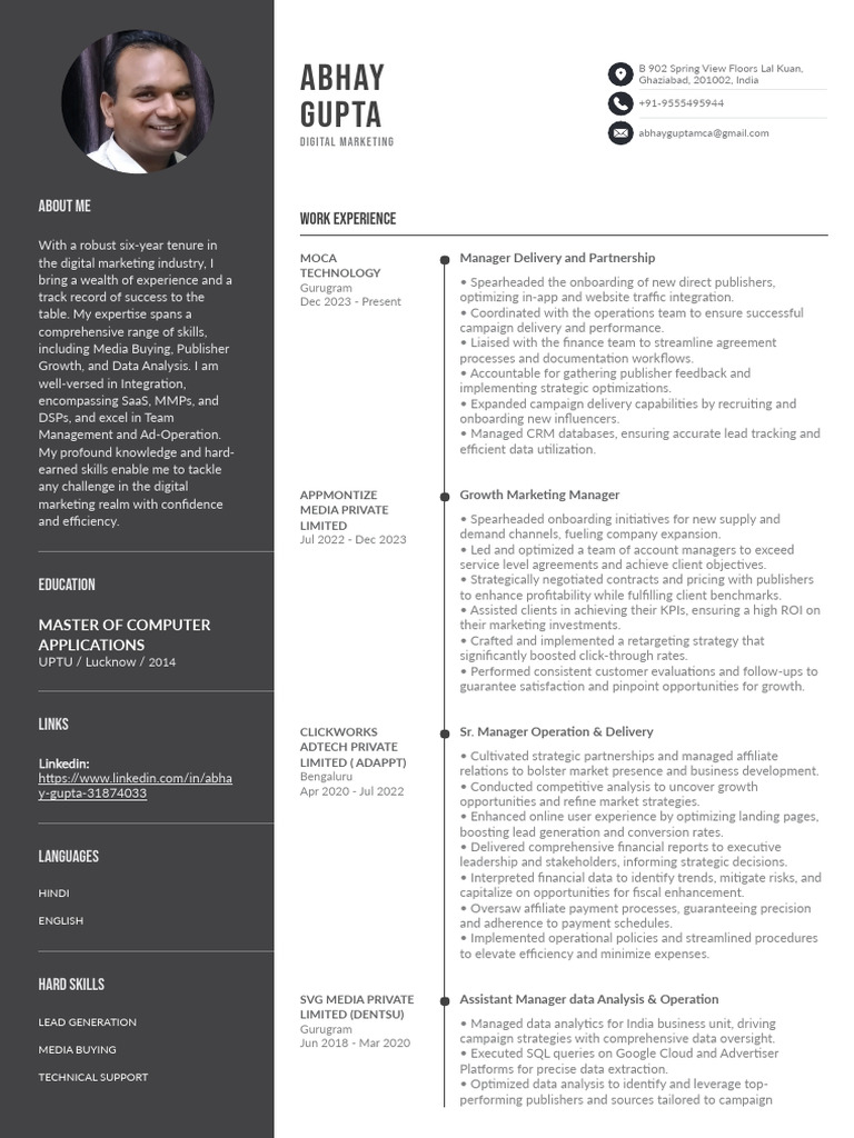Abhay Gupta CV | PDF | Information Technology Management | Finance & Money Management
