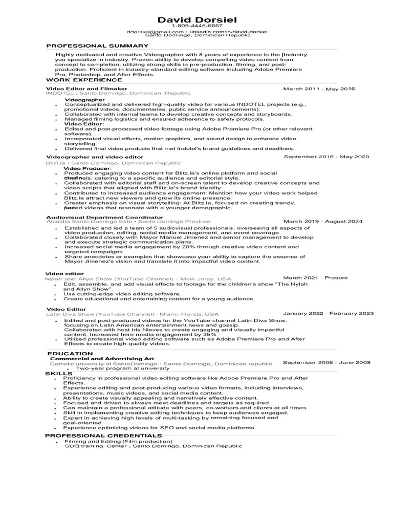 David Giovanny Dorsiel CV | PDF | Editing | Business
