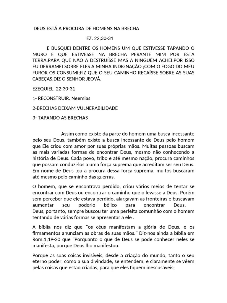 Deus Está A Procura de Homens Na Brecha | PDF