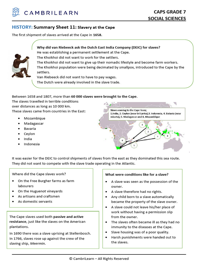 History Summary Sheet 11 | PDF | Slavery | Atlantic Slave Trade