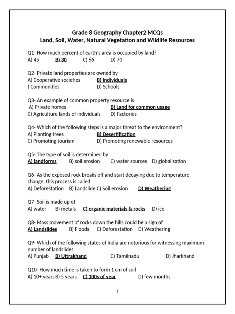 Class 8 Geography Chapter 2 MCQs | PDF