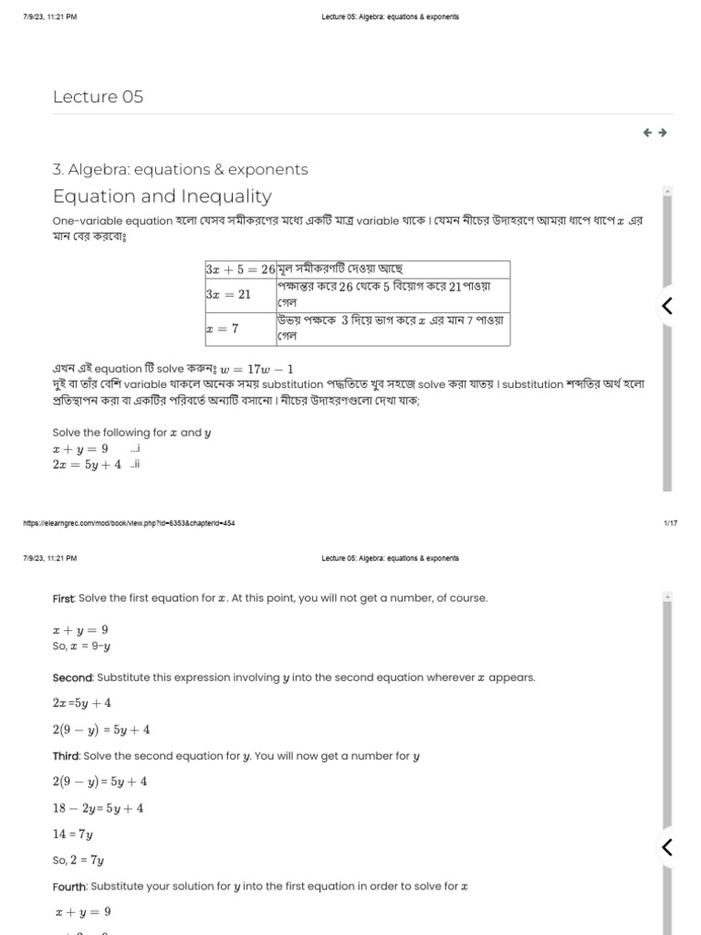 Lecture 05 - Algebra - Equations & Exponents | PDF