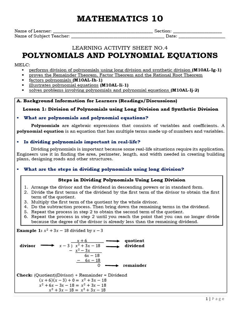 Mathematics 10 Las 4 1 (1) | PDF