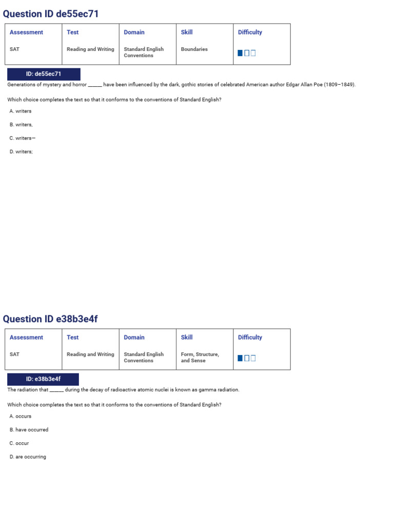 SAT Suite Question Bank Without Answers - Results | PDF