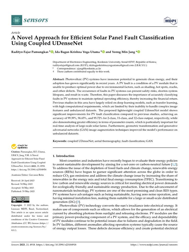 A Novel Approach For Efficient Solar Panel Fault Classification Using ...