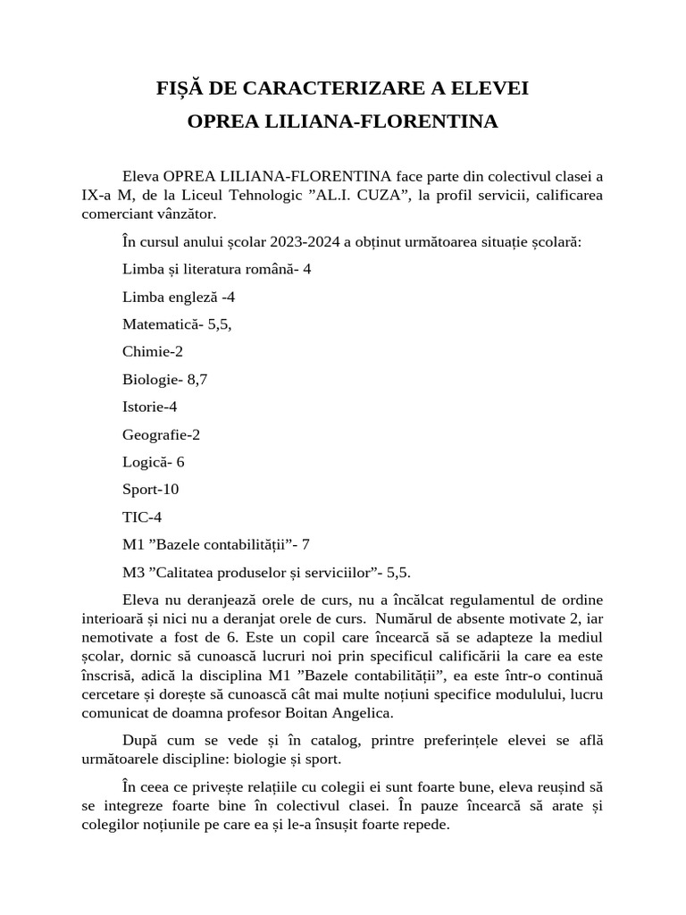 caracterizare IX-a M | PDF