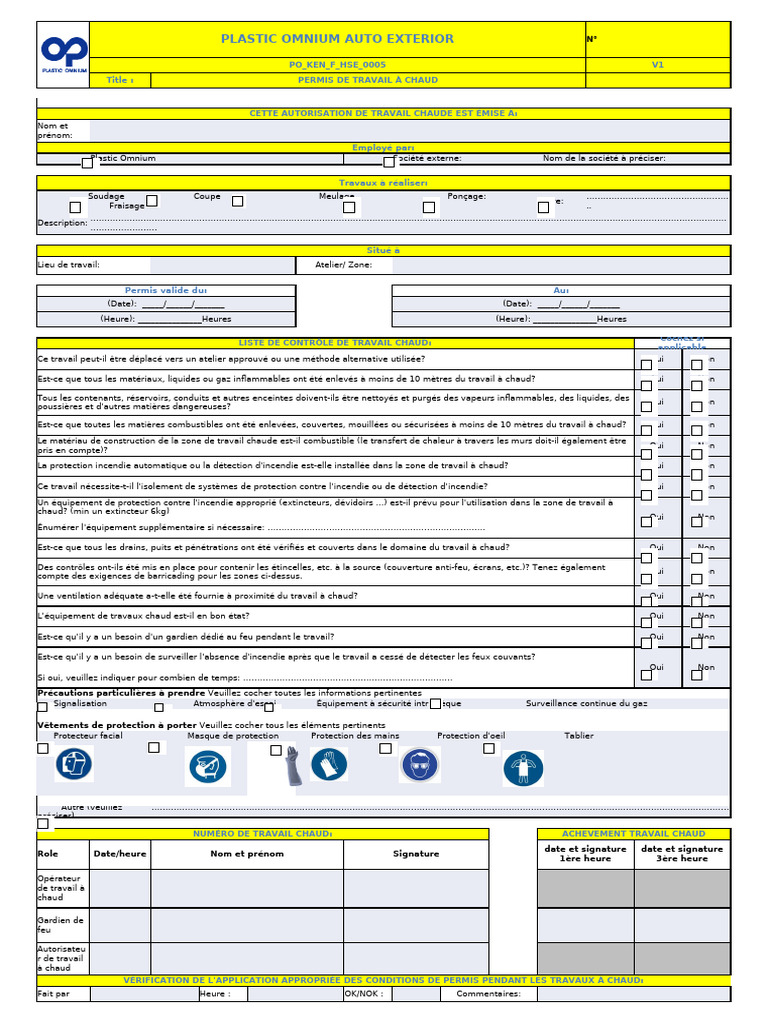 PO - KEN - F - HSE - 0005 Hot Work Permit Sheet | PDF