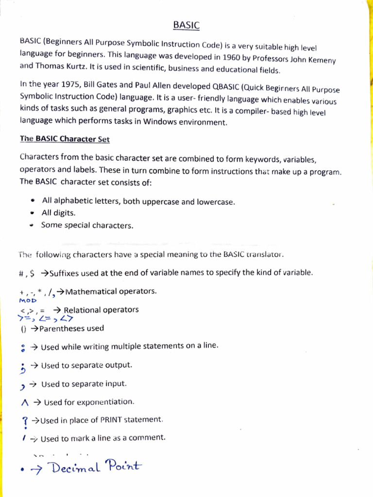 Qbasic Notes For Class 7 | PDF | Basic | Computers