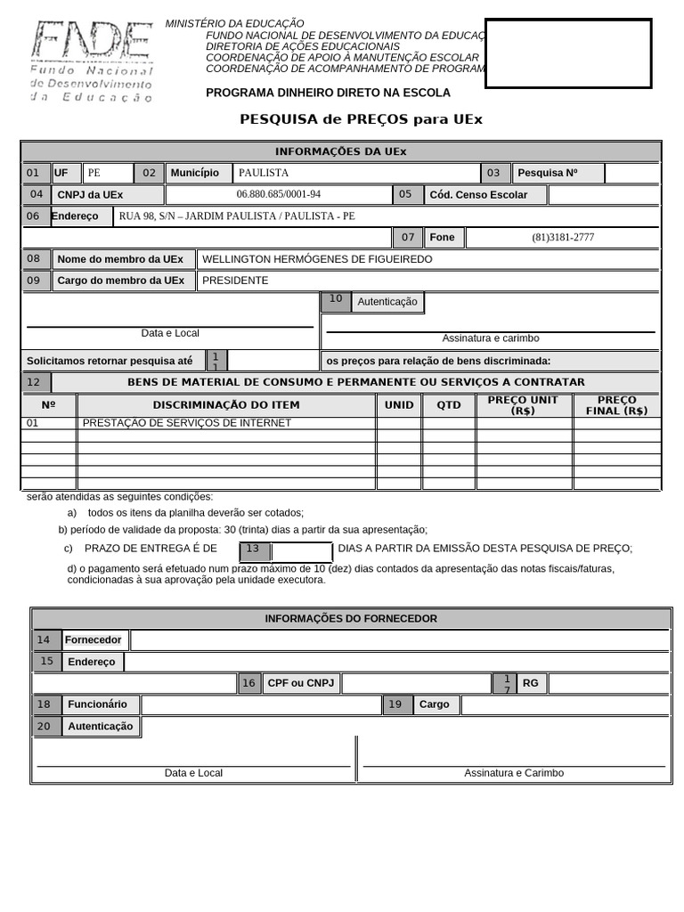 Pesquisa de Preco para Uex (Escola Luiz Queiroga) | PDF Pesquisa de Preco para Uex (Escola Luiz Queiroga) | PDF