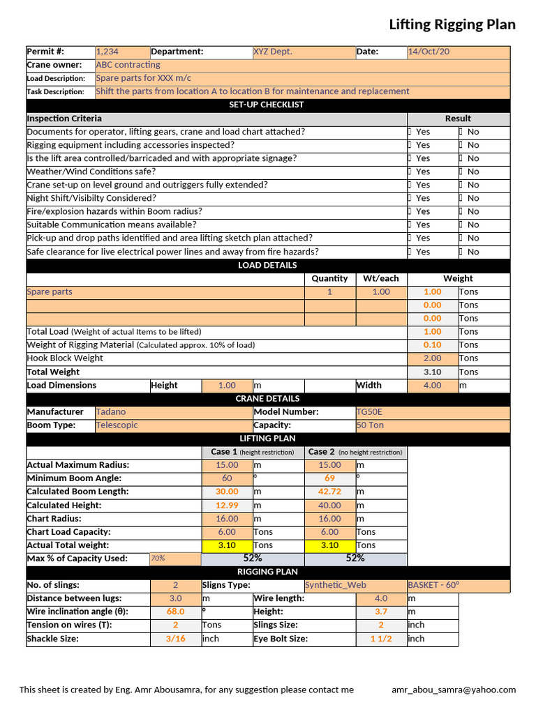 Lifting Plan Form Autofill | PDF