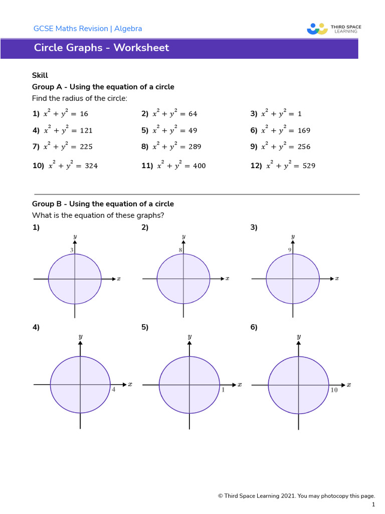 Third Space Learning Circle Graph GCSE Worksheet | PDF