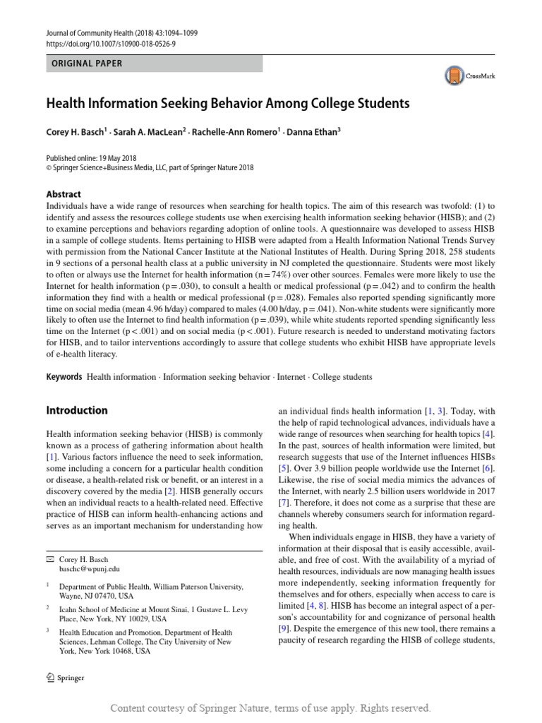 College Students' Health Information Seeking | PDF