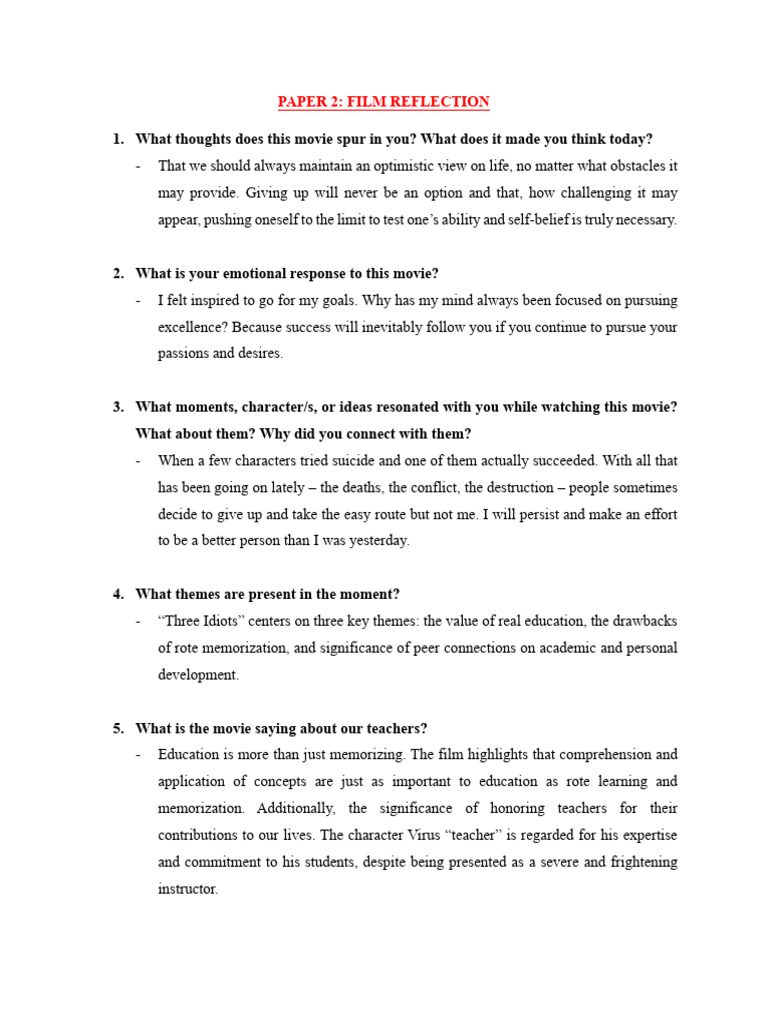 Movie Reflection | PDF