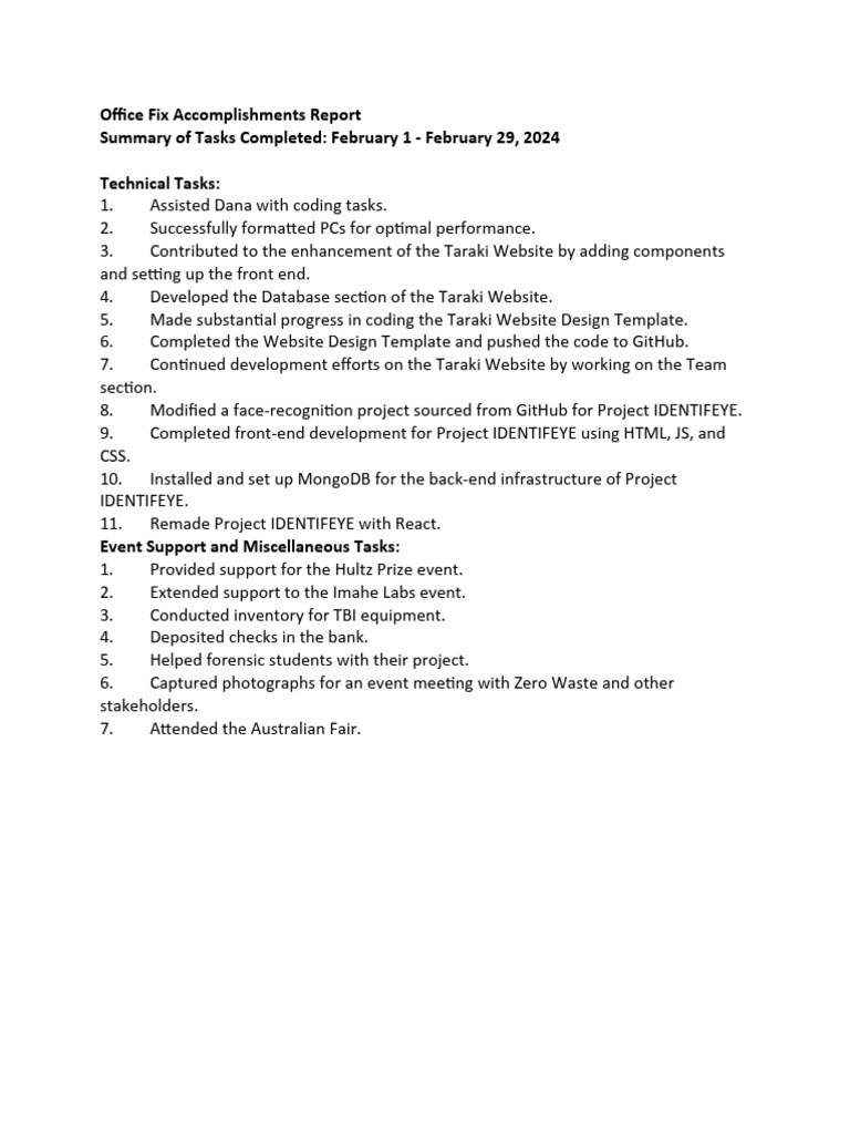 Office Fix Accomplishments Report | PDF