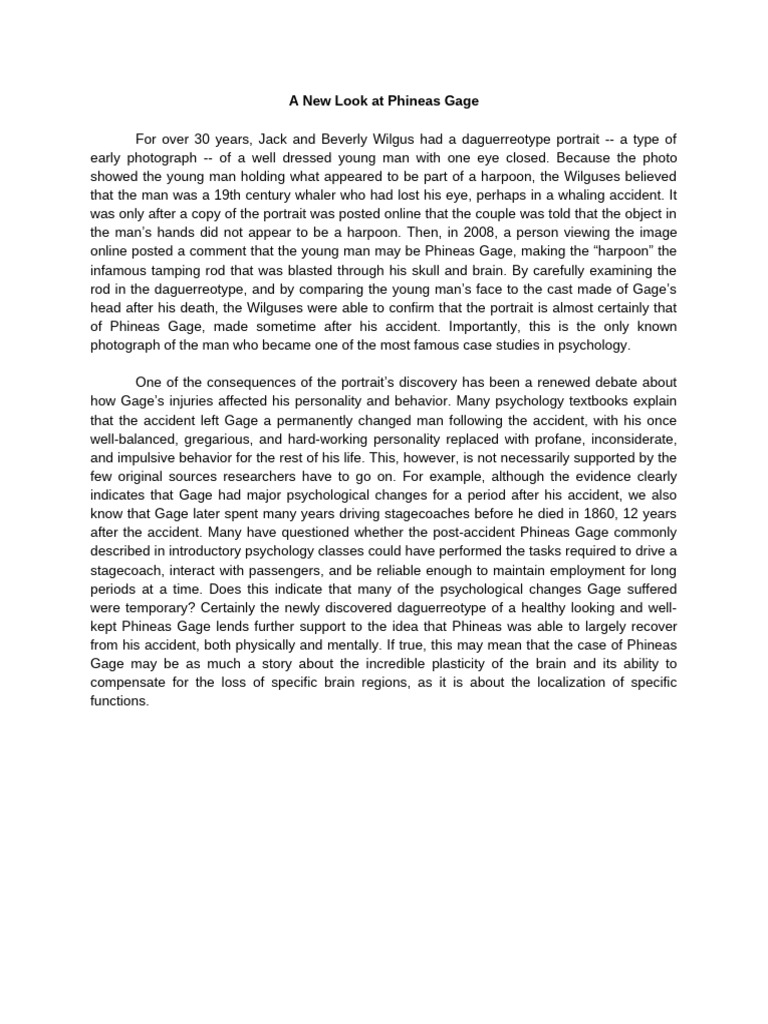 CHAPTER 2 - Phineas Gage - The Biological Perspective With Answer Key | PDF