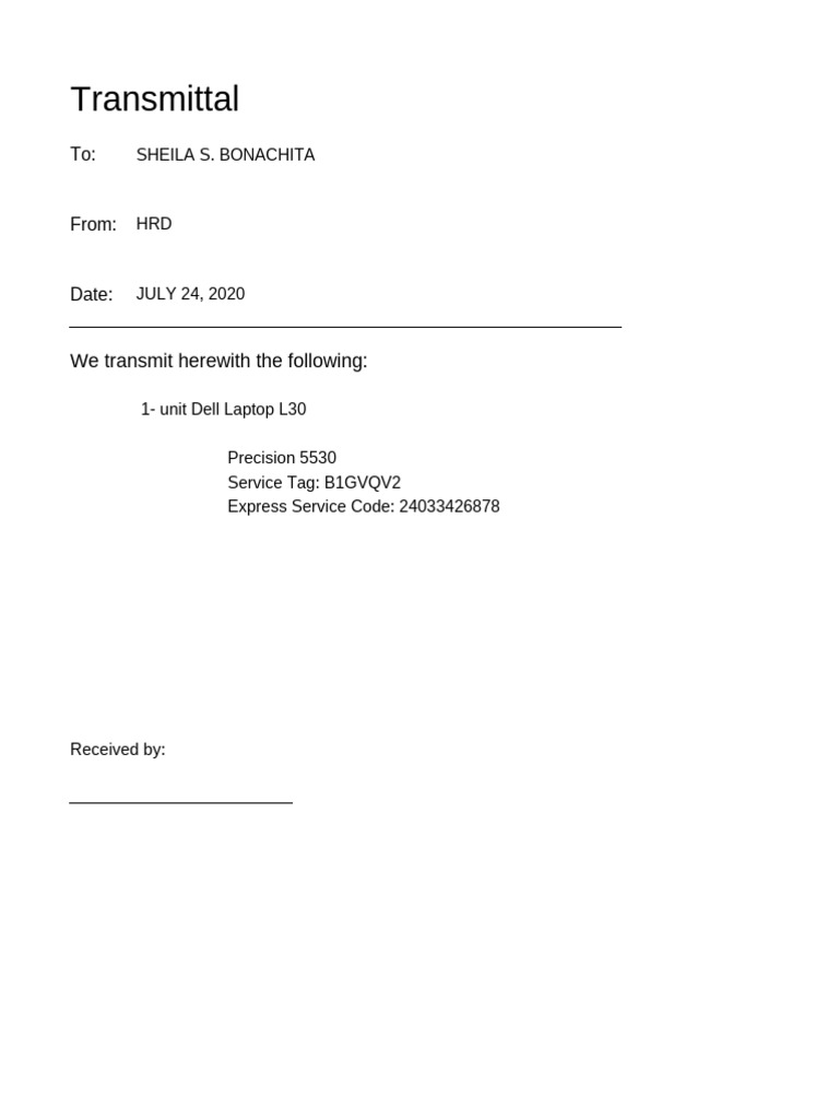 Laptop Transmittal | PDF