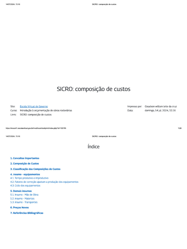 Sicro - Composição de Custos - Módulo 2 | PDF