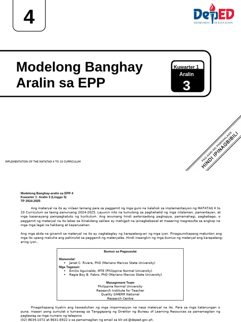 Q1 LE EPP 4 Lesson 3 Week 3 | PDF