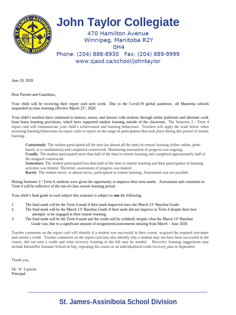 Final Report Card Letter V2 | PDF