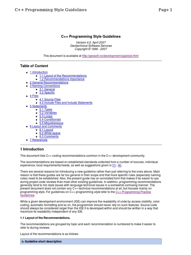 C++ Programming Style Guidelines | Download Free PDF | C++ | Control Flow