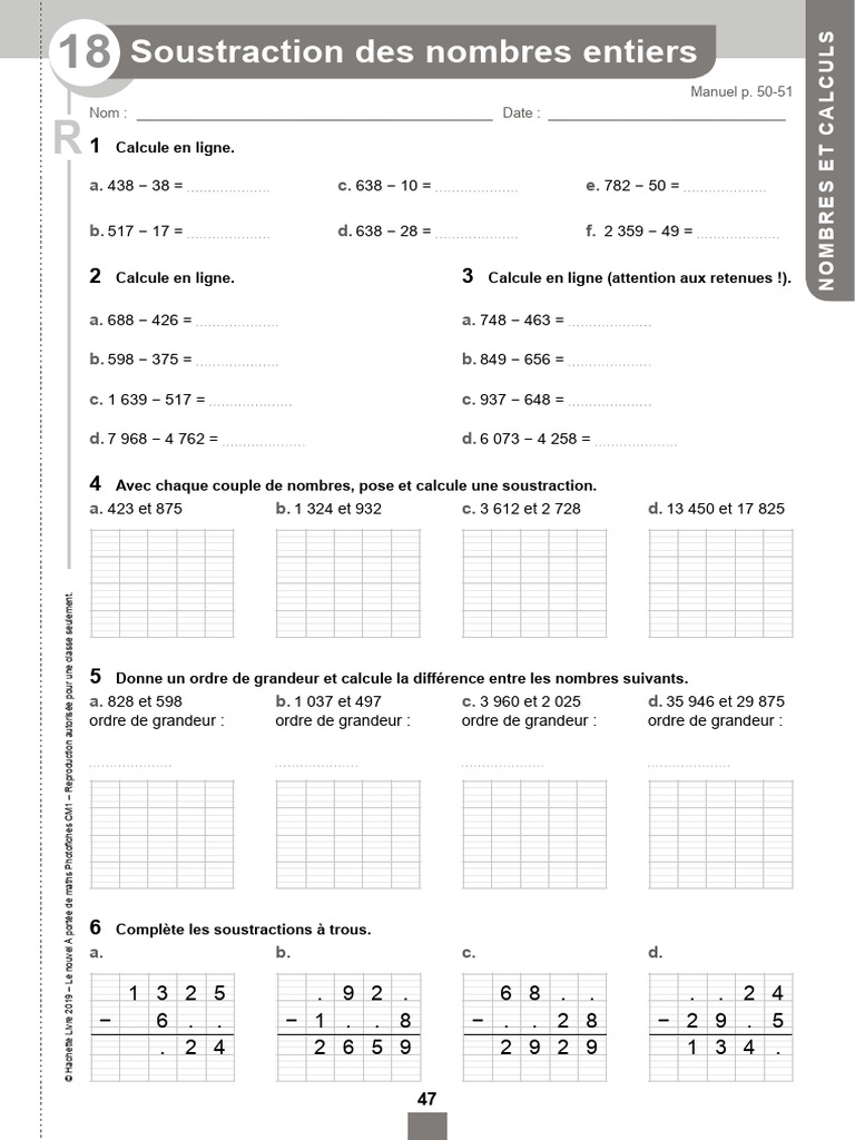 18R Soustraction Des Nombres Entiers | PDF