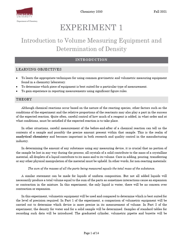 1050 Exp 1 Vol Equip Density Outline F2021 - 03 | PDF