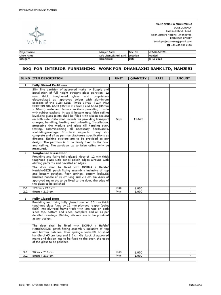 36-INTERIOR-Detailed BOQ-Manjeri | PDF