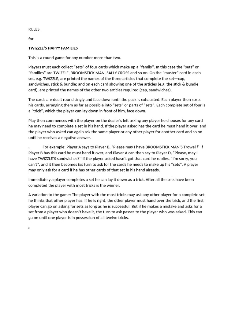 Twizzle Happy Families (Ariel) Rules | PDF