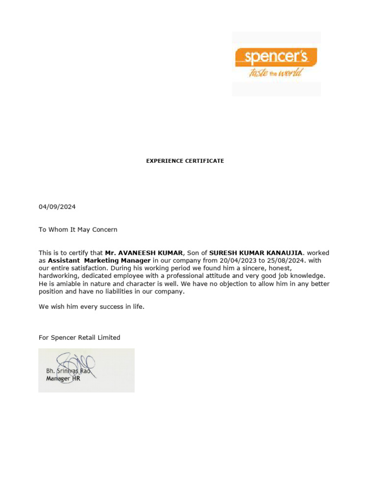 24081943-Experience-Certificate | PDF