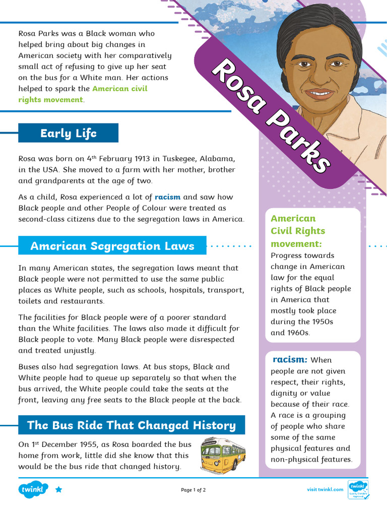 t2 e 5381b Uks2 Rosa Parks Differentiated Reading Comprehension ...