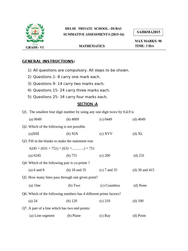 General Instructions:: Section - A | PDF