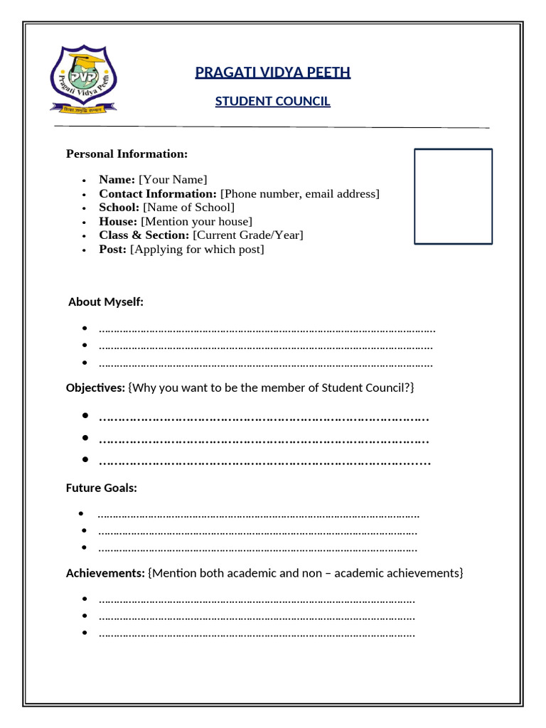 Student Council Application Template | PDF | Career & Growth