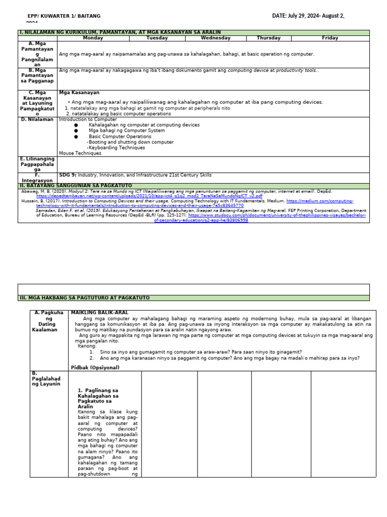 Epp Lesson Plan | PDF | Computing | Computers